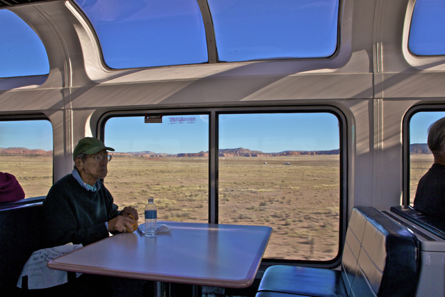 Half of the Observation/Sighseeing Lounge Car is tables for 4 allowing more spots for groups up ...