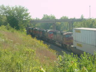 This eastbound BNSF 4657 East stack train had a Canadian National locomotive in its consist.