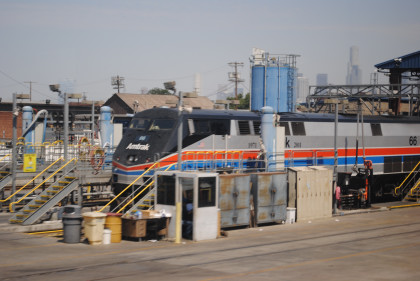 Amtrak 66 which had been moved from a perfect photo location to a not-so-perfect location. I ...