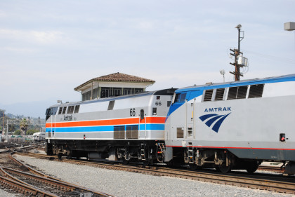 Rear views of Amtrak P42 66.