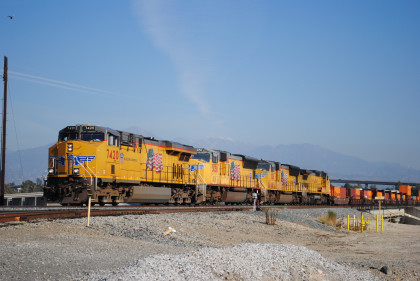 Here came our old friend, Union Pacific 7420 West. We could see the steam train stopped to our ...