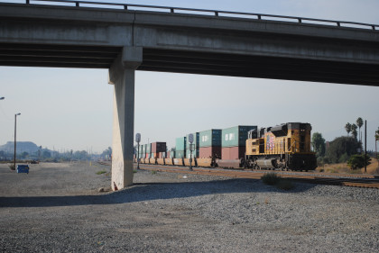 Here came our old friend, Union Pacific 7420 West. We could see the steam train stopped to our ...