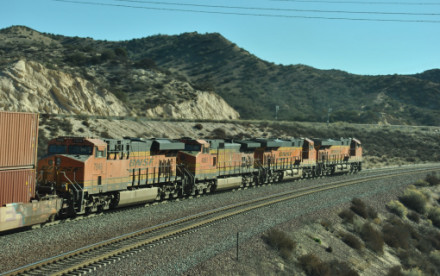 BNSF 7738 East and Union Pacific 5719 West just west of Silverwood.