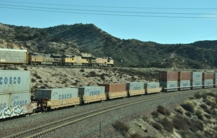 BNSF 7738 East and Union Pacific 5719 West just west of Silverwood.