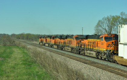 BNSF 8267 West at the signal bridge just west of Lisbon Road MP 344.59. From here I drove to ...