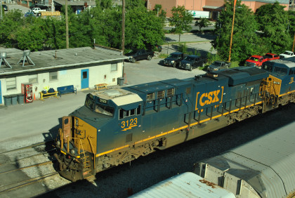 CSX ES44AH 3123 and CSX AC4400CW 78 on a eastbound stack train.