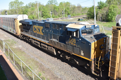 CSX 888 West with CSX ES44AC-H 888 and CSX ES44AC-H 908 DPU in the middle of the consist.