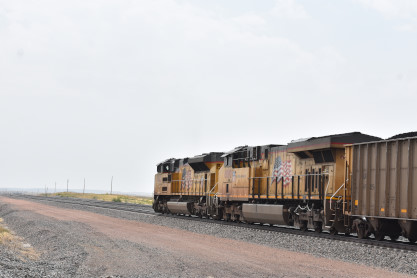 Union Pacific 8842 East with DPU 5868 came and stopped, blocking the crossing and we were stuck.