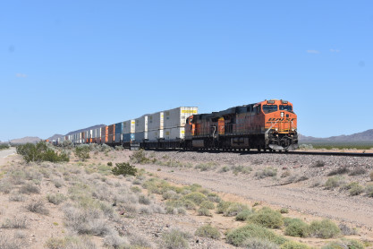 At West Goffs we caught BNSF 7509 West with DPU 4744. We drove through Goffs then at Ibis, I ...
