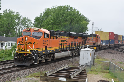 BNSF 6597 East was the first train through Rochelle.