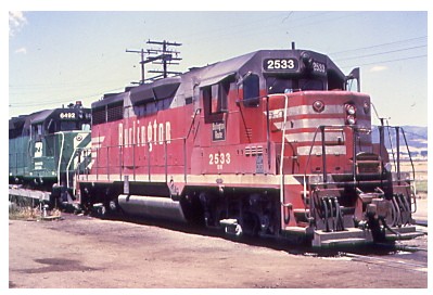 Burlington GP-35 2533 rested at the South Kalmath Falls Yard in June of 1972.