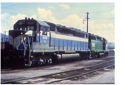 Great Northern SDP-45 9858 was in Whitefish,MT in June of 1972.