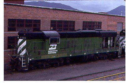 BN SD-9 6193, ex CB&Q was shopped at Livingston in August of 1980.