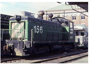 BN SW-9 156, ex NP waited at King Street Station in Seattle in March of 1980.