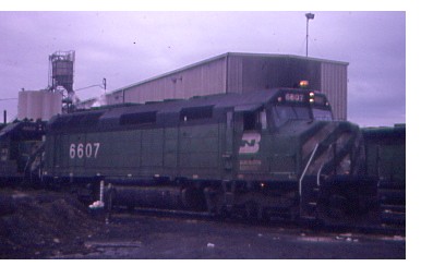 BN F-45 6607 waited at Interbay in December of 1980 for it's next duty.