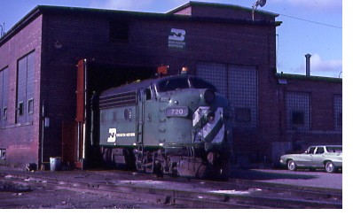 BN F7A 720 stuck it's nose out of Auburn Engine House in June of 1981.