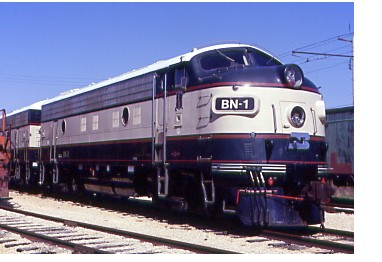 BN 1, an F9A along with the BN 2, an F9B, sat at the Illinois Railway Museum in Union,IL on May ...