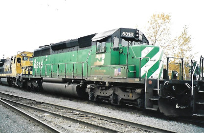 BN SD40-2 6816 and ATSF B40-8 7431 as second and third units on this freight train.
