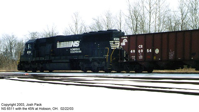 The railfanning begins with the 45N moving through Hobson Yard , led by NS SD50 no. 6511.
