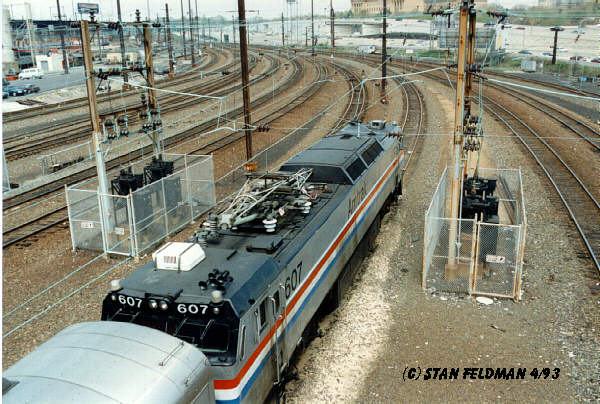 Click here to see Amtrak E-60-MA #607 leaving 30th Street Station, Phila. Pa. heading north to ...