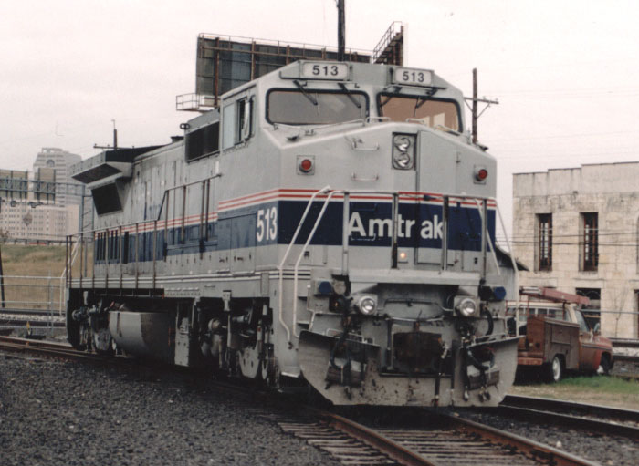 Amtrak B40-8 #513 - is at the Trans Texas Rail Repair shop in San Antonio, Texas in January 2002 ...