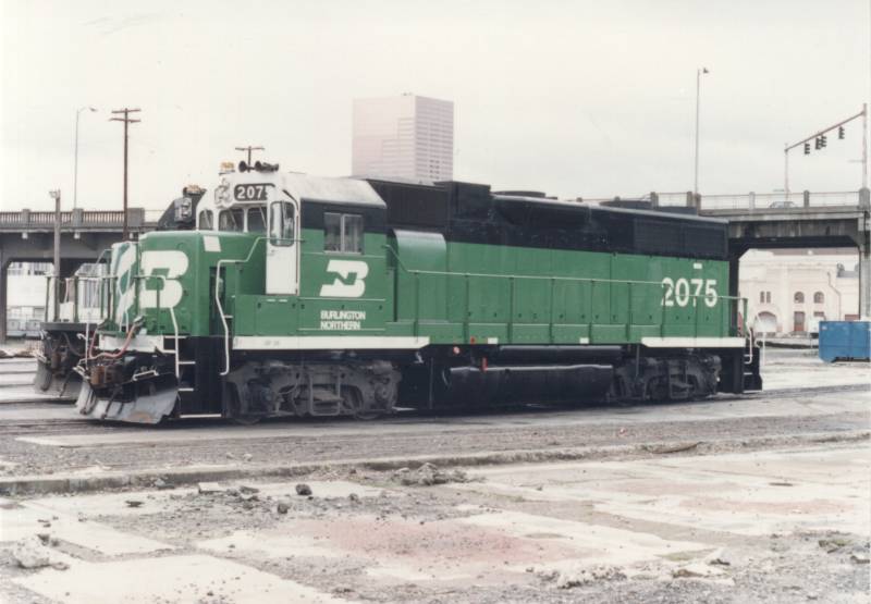 BN GP38-2 #2075 - is pictured at the Hoyt Street Yard Diesel Facility in Portland, Oregon ...