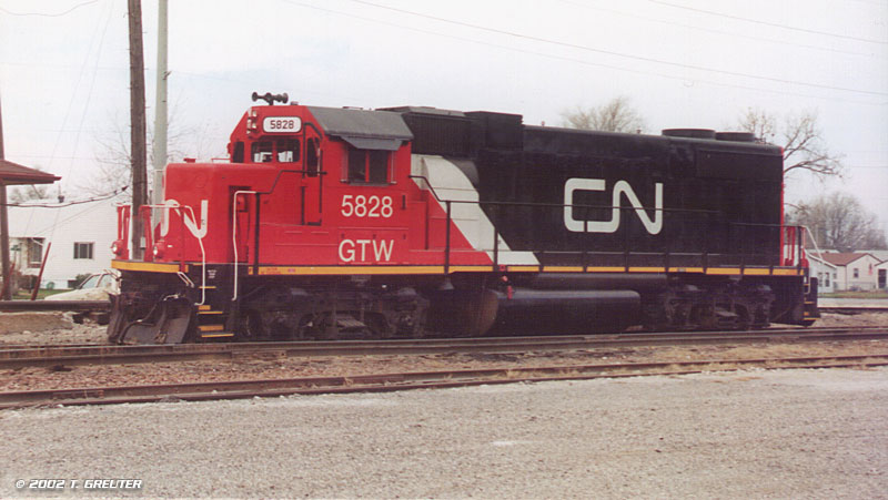 CN/Grand Trunk Western GP38-2 5828 - at the UP's Council Bluffs, Iowa depot; 11/18/01 - Todd ...